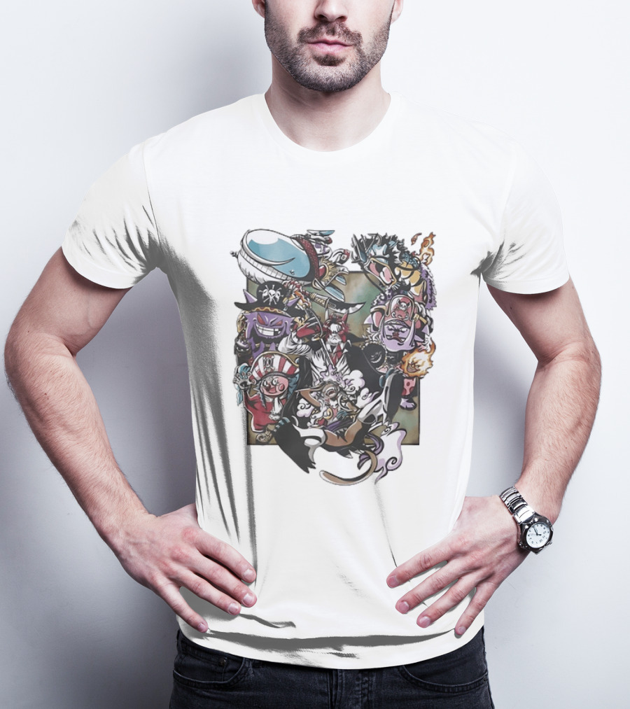 One Piece And Pokémon Crossover Featuring Iconic Characters T-Shirt