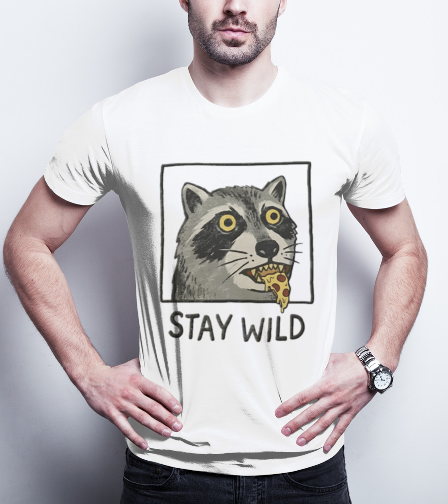 Raccoon Eating Pizza Stay Wild Meme T-Shirt
