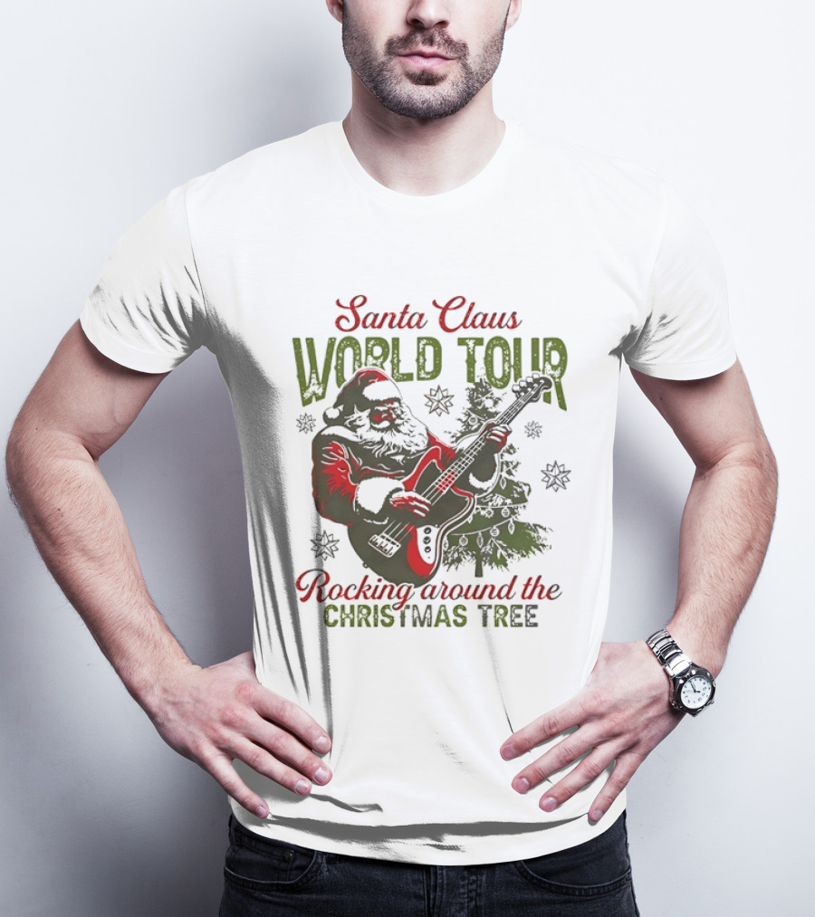 Santa Claus World Tour Rocking Around The Christmas Tree Holiday Music Adventure T-Shirt
