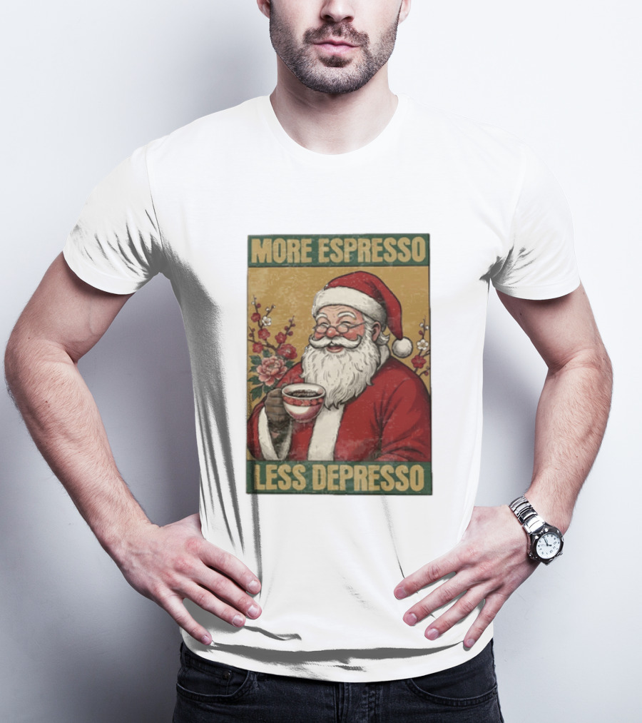 More Espresso Less Depresso Santa Coffee Meme T-Shirt