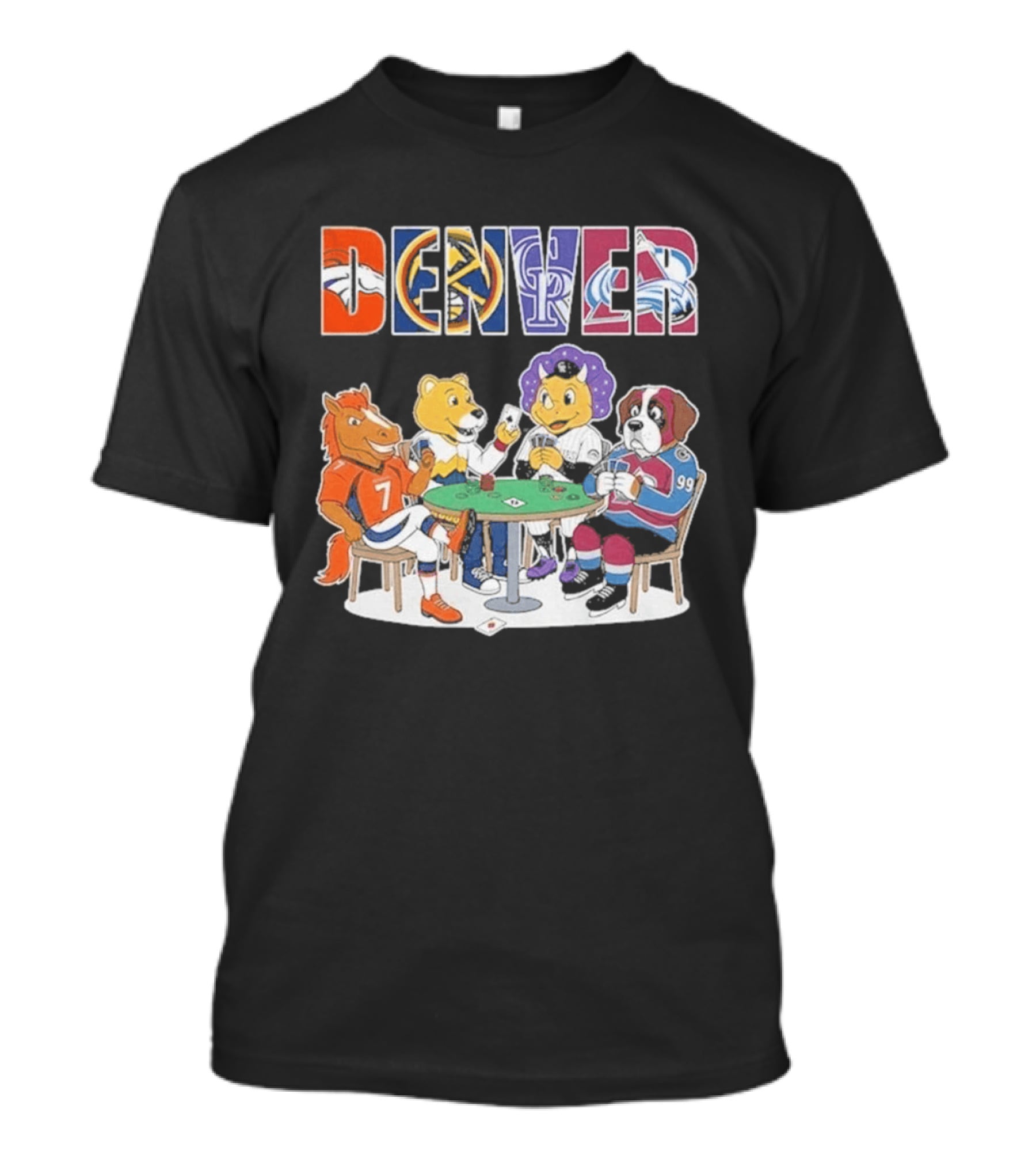 Denver Broncos Rockies Nuggets Avalanche Mascots Poker Game T-Shirt