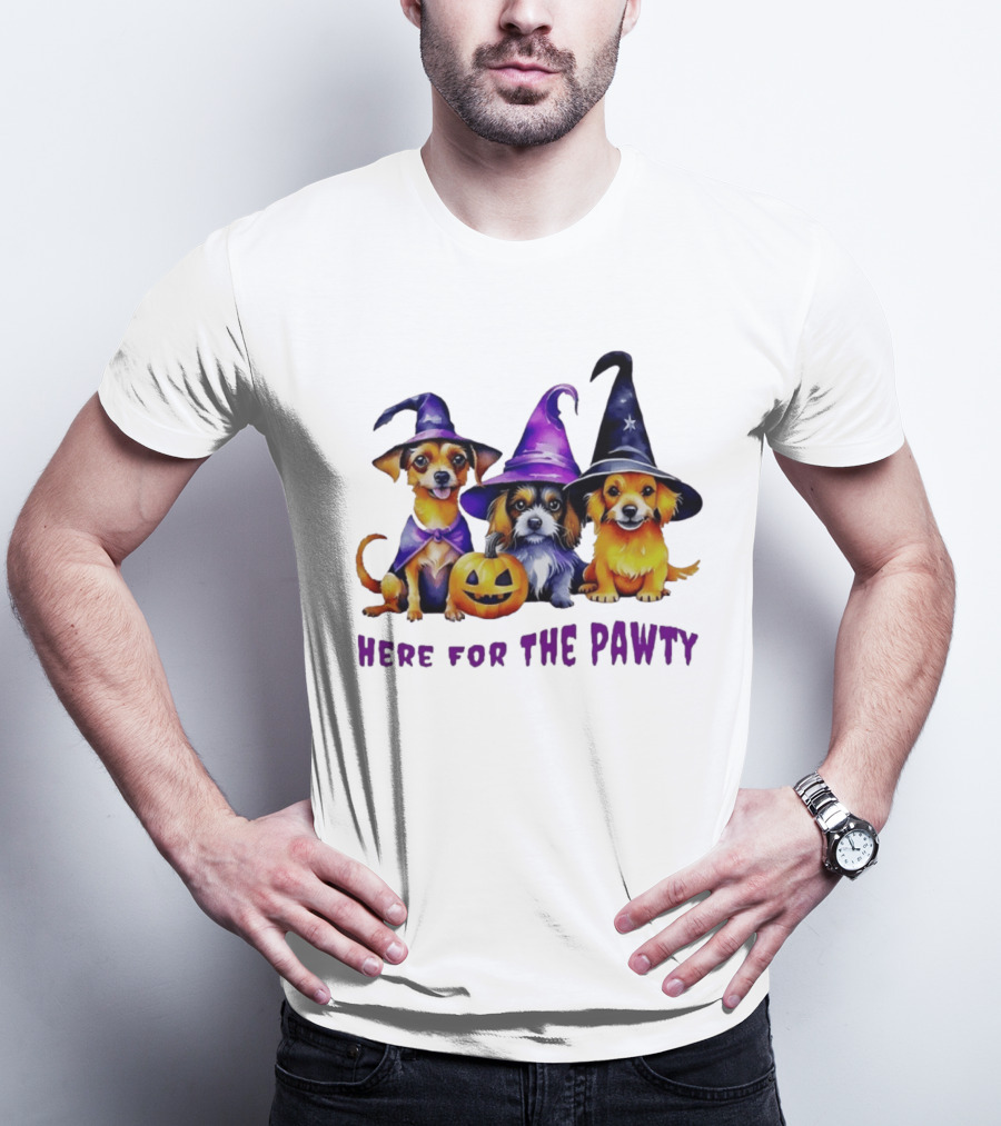 Halloween Witch Dogs Here For The Pawty T-Shirt
