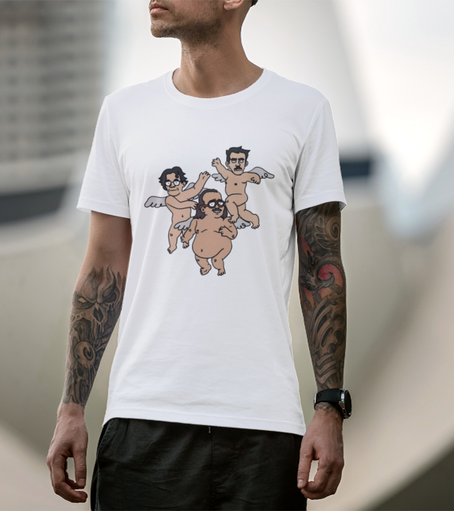Wilford Brimley And Friends Cherub Angels Cartoon Character Trio T-Shirt