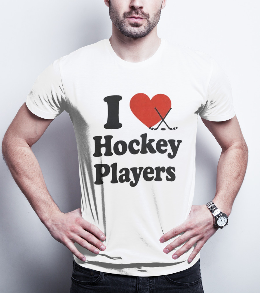 I Love Hockey Players Heart With Crossed Sticks T-Shirt