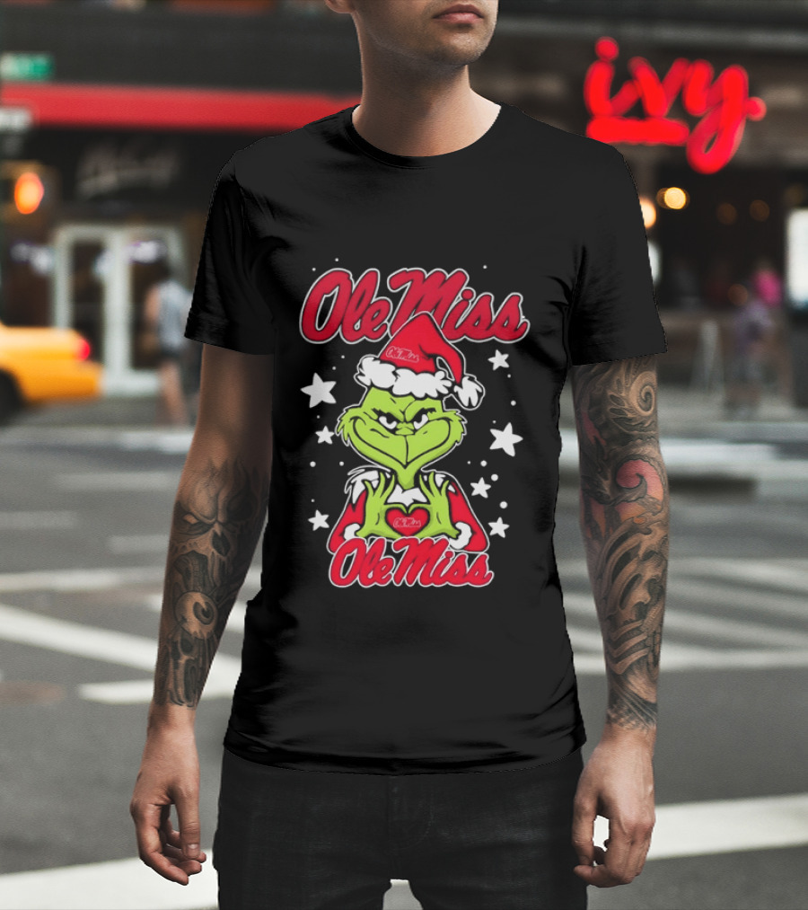 Ole Miss Grinch Christmas Heart College Football Holiday T-Shirt