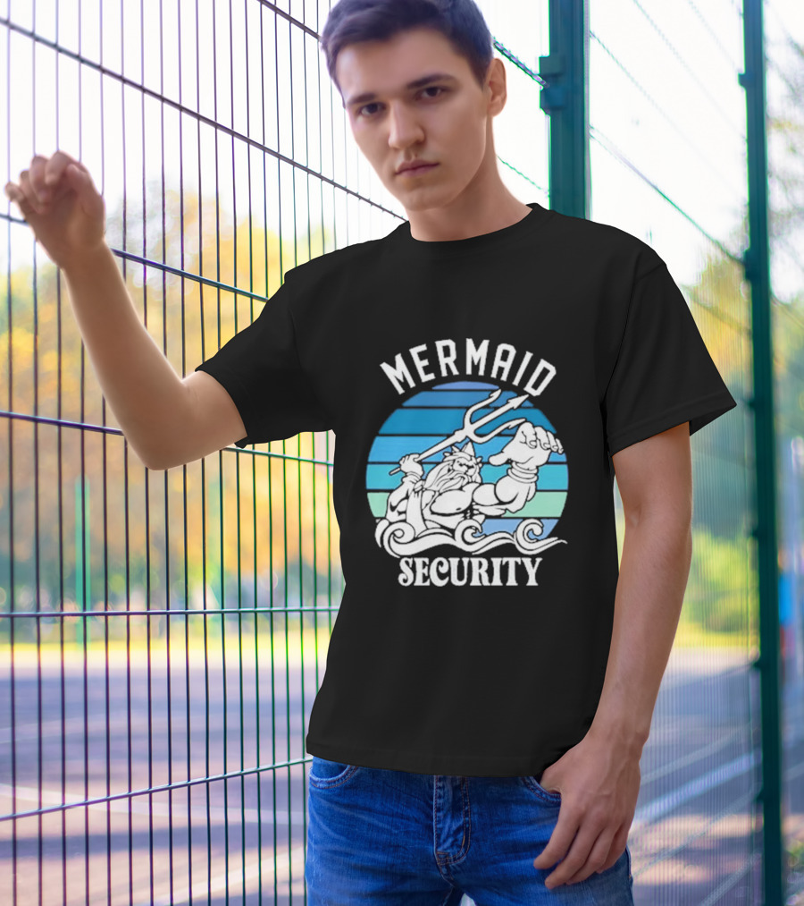 Mermaid Security Father's Day Trident Ocean Scene T-Shirt