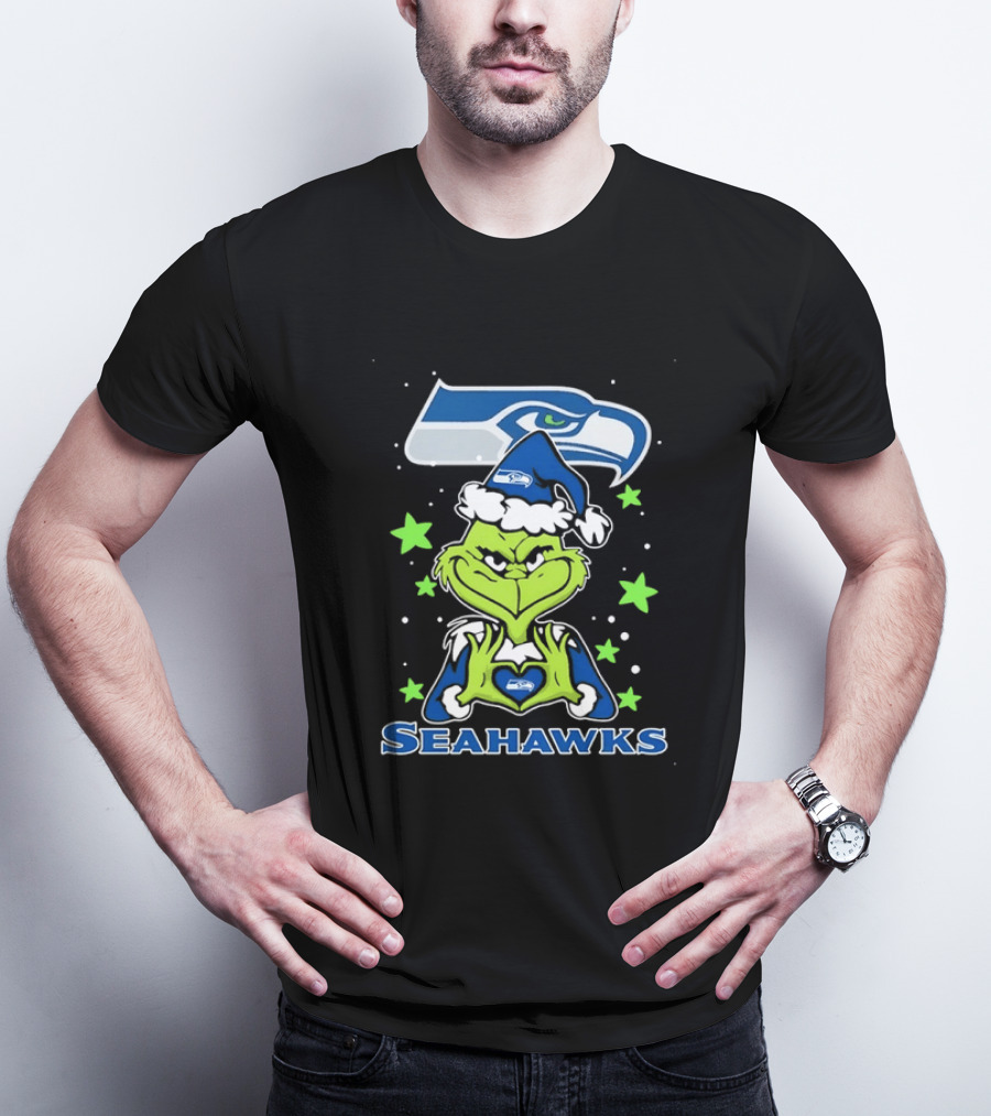 The Grinch Loves Seattle Seahawks Christmas Fan Holiday T-Shirt