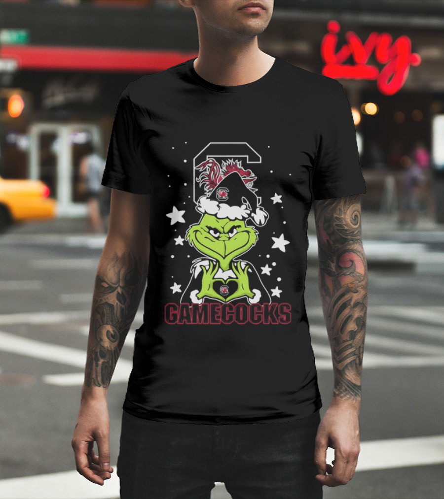 Grinch Santa Hat South Carolina Gamecocks Christmas T-Shirt