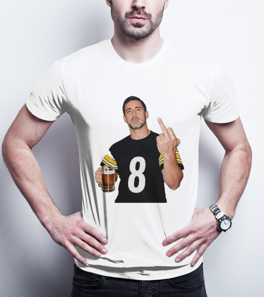 Aaron Rodgers Pittsburgh Steelers Number 8 Middle Finger And Beer Gesture T-Shirt