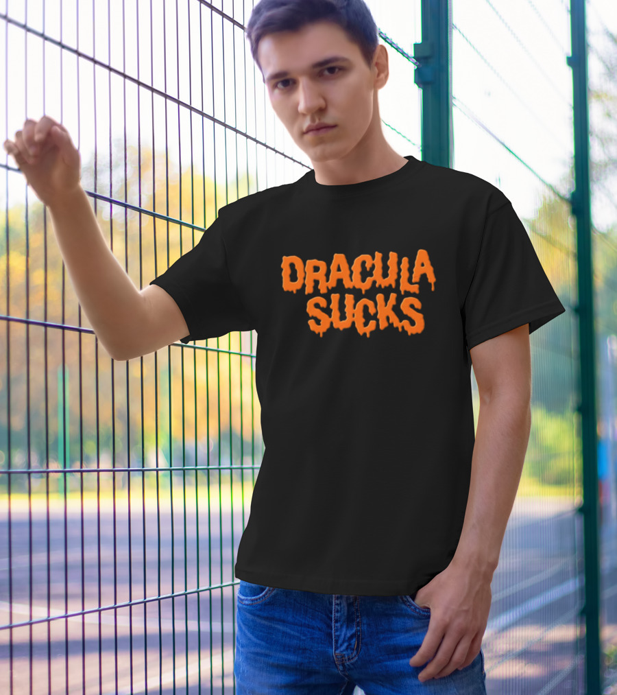 Orange Dripping Text Dracula Sucks Halloween T-Shirt