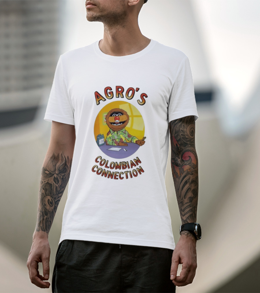 Agro's Colombian Connection Funny Character With Desk And Papers T-Shirt