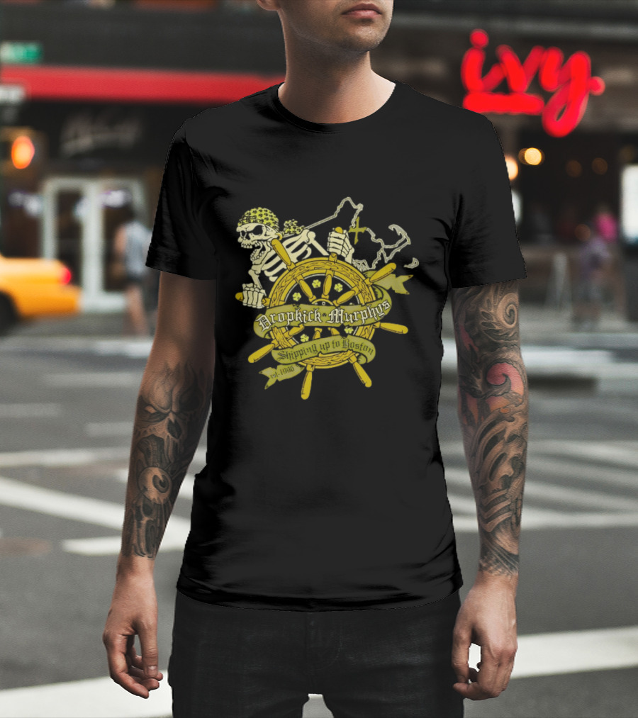 Dropkick Murphys Shipping Up To Boston Skull Shipwheel Est 1996 T-Shirt