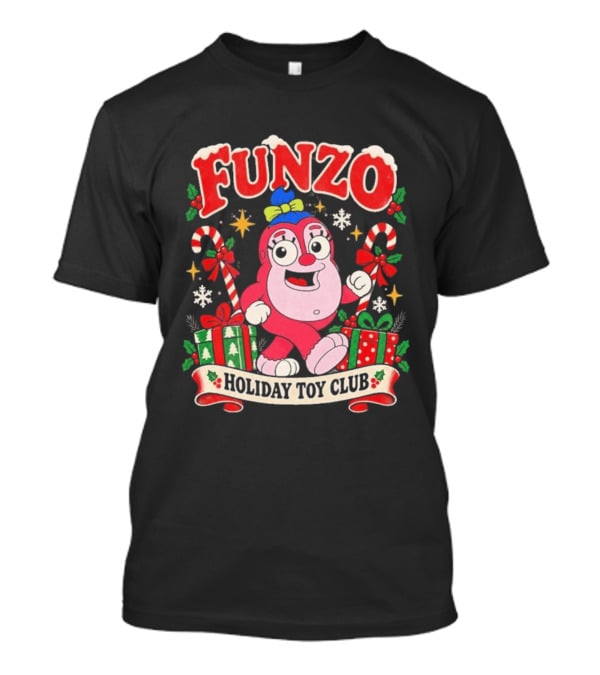Funzo Christmas Holiday Toy Club Candy Cane And Presents T-Shirt