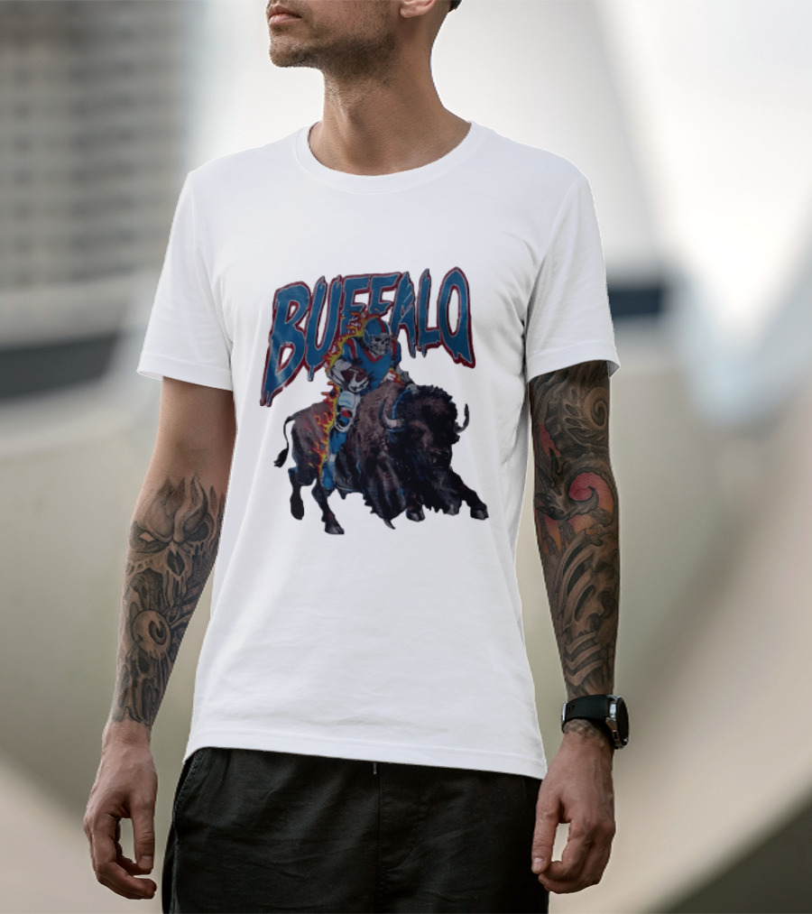 Buffalo Bills Skeleton Football Player Riding Charging Buffalo T-Shirt