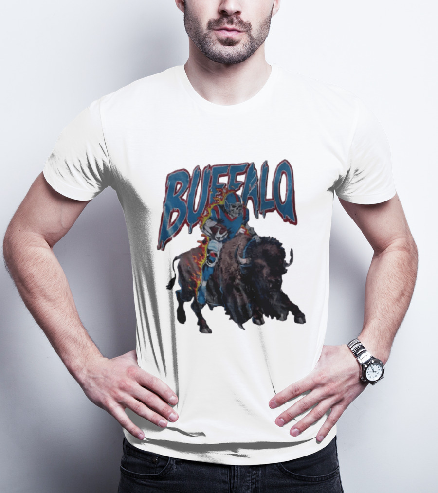 Buffalo Bills Skeleton Football Player Riding Charging Buffalo T-Shirt