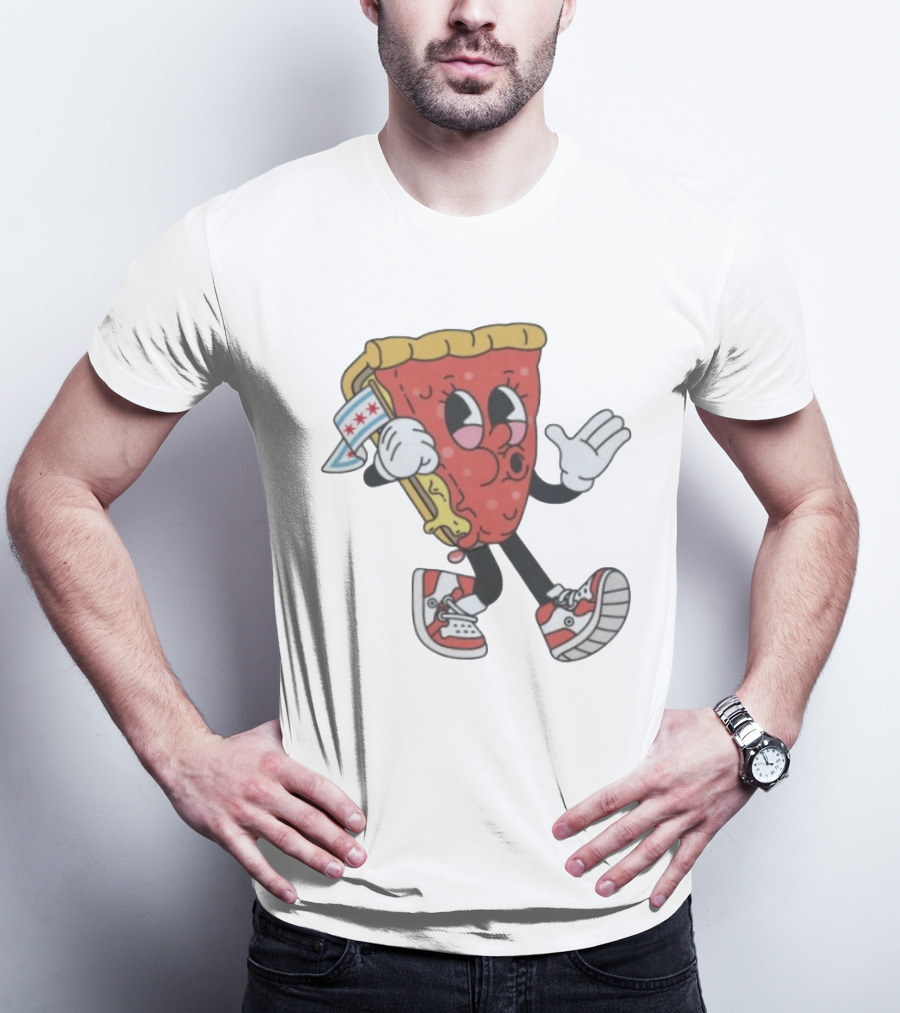 Chicago Meet The Foodies Lucy Lou Pizza Slice Walking Pizza With Chicago Flag And Sneakers T-Shirt