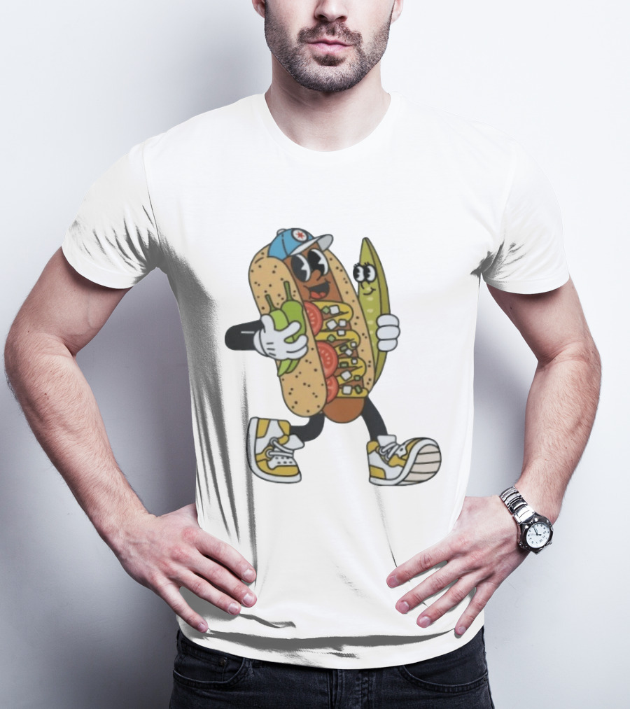 Davey Dog Hot Dog Cartoon Pickle Cap Sneaker T-Shirt