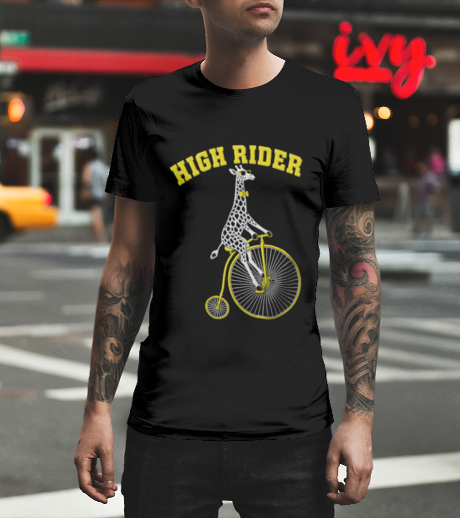 High Rider Giraffe On Bicycle Wearing Bowtie T-Shirt