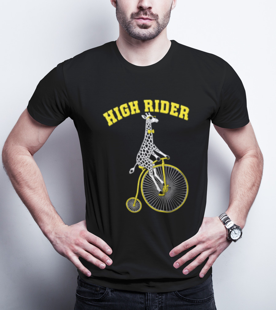High Rider Giraffe On Bicycle Wearing Bowtie T-Shirt