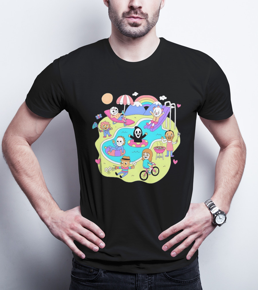 Horror Movie Villains Pool Party Fun By Sean Solomon T-Shirt