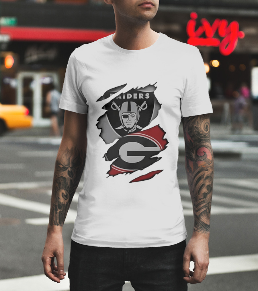 Las Vegas Raiders Georgia Bulldogs Torn Fabric NCAA Collaboration T-Shirt