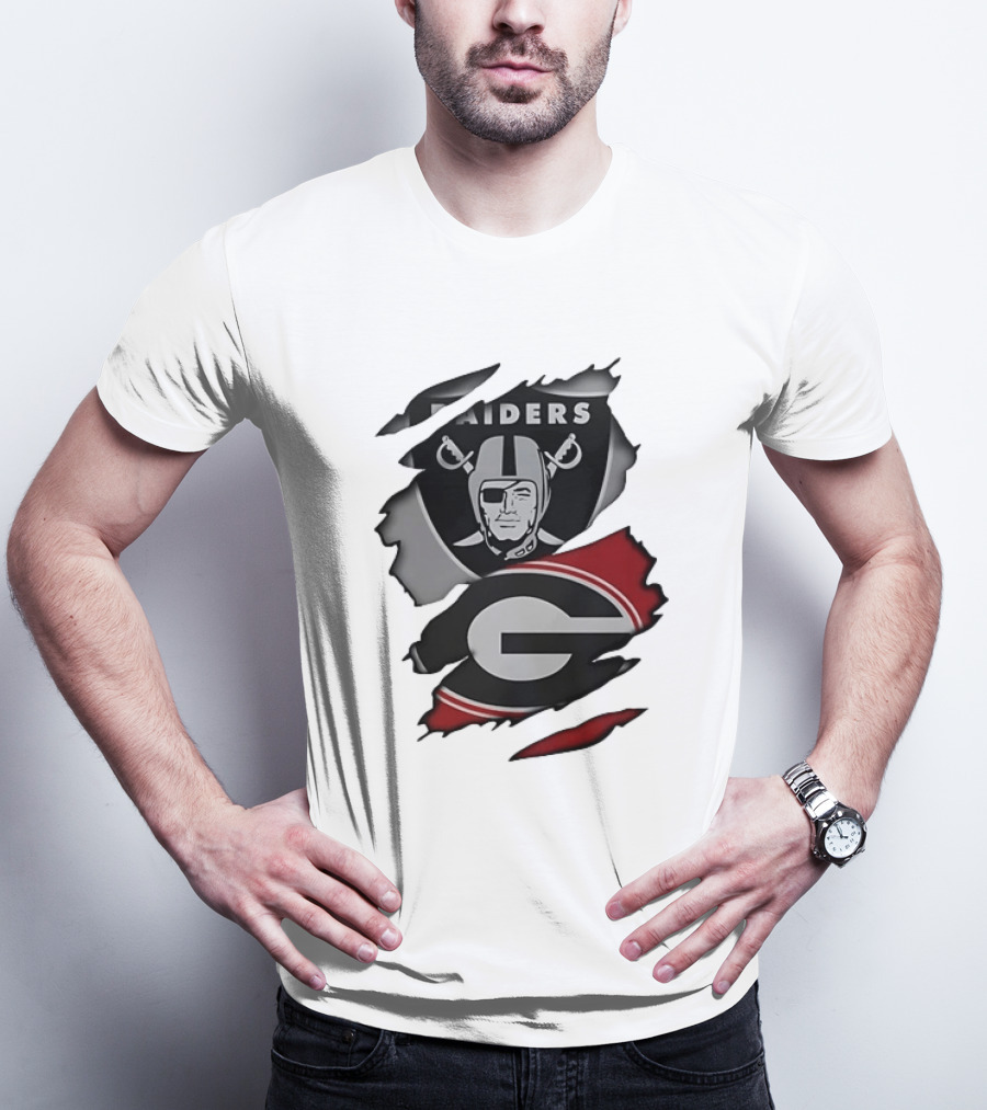 Las Vegas Raiders Georgia Bulldogs Torn Fabric NCAA Collaboration T-Shirt