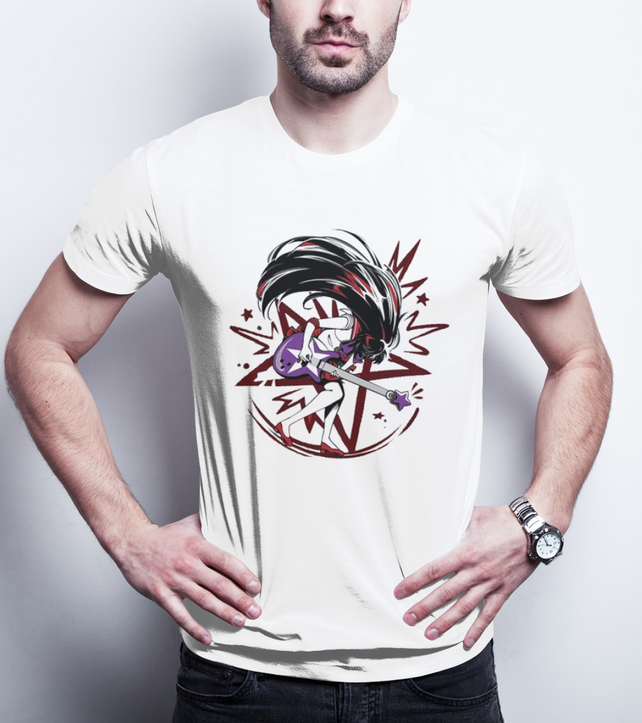 Sailor Mars Rei Hino Rocking Electric Guitar With Cosmic Energy Burst T-Shirt