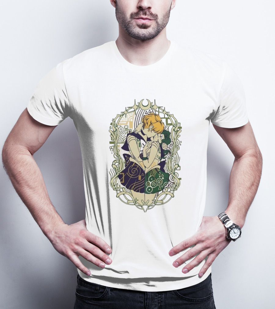 Sailor Uranus And Sailor Neptune Art Nouveau Romantic Embrace T-Shirt