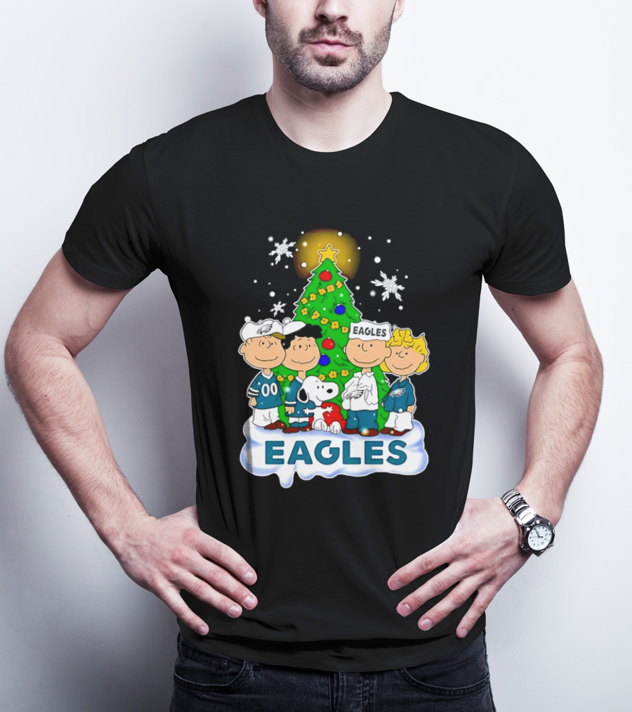 Peanuts Characters Christmas Tree Philadelphia Eagles T-Shirt