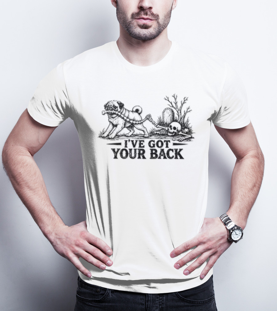 I've Got Your Back Pug Vs Skeleton Happy Halloween T-Shirt