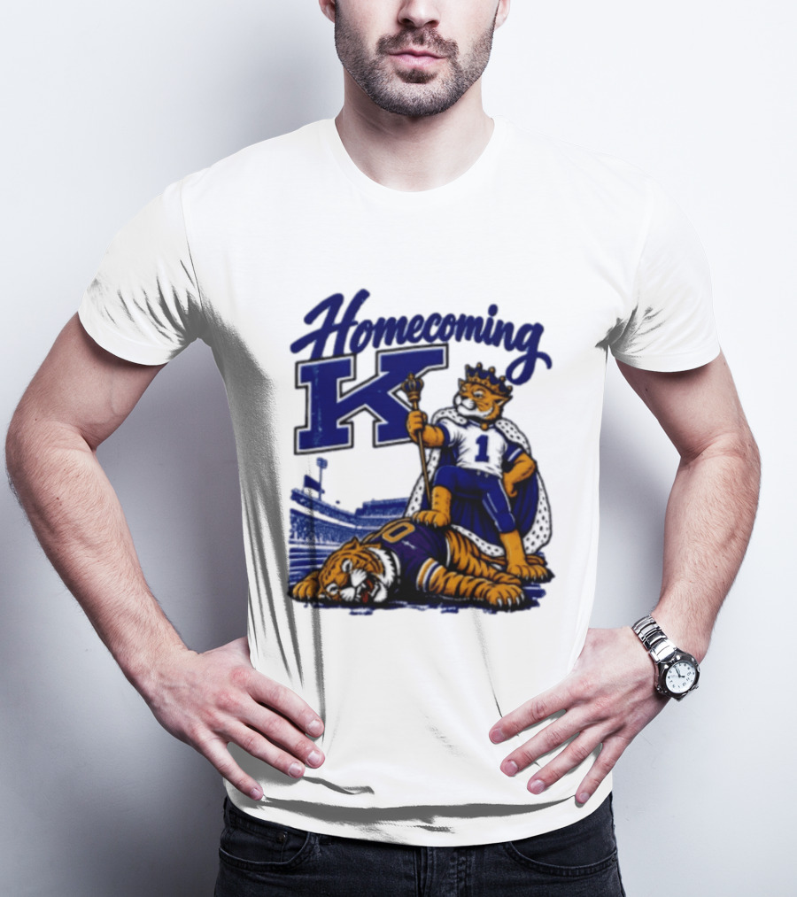 Homecoming K Wildcat King Stands Over Defeated Tiger Stadium Scene T-Shirt
