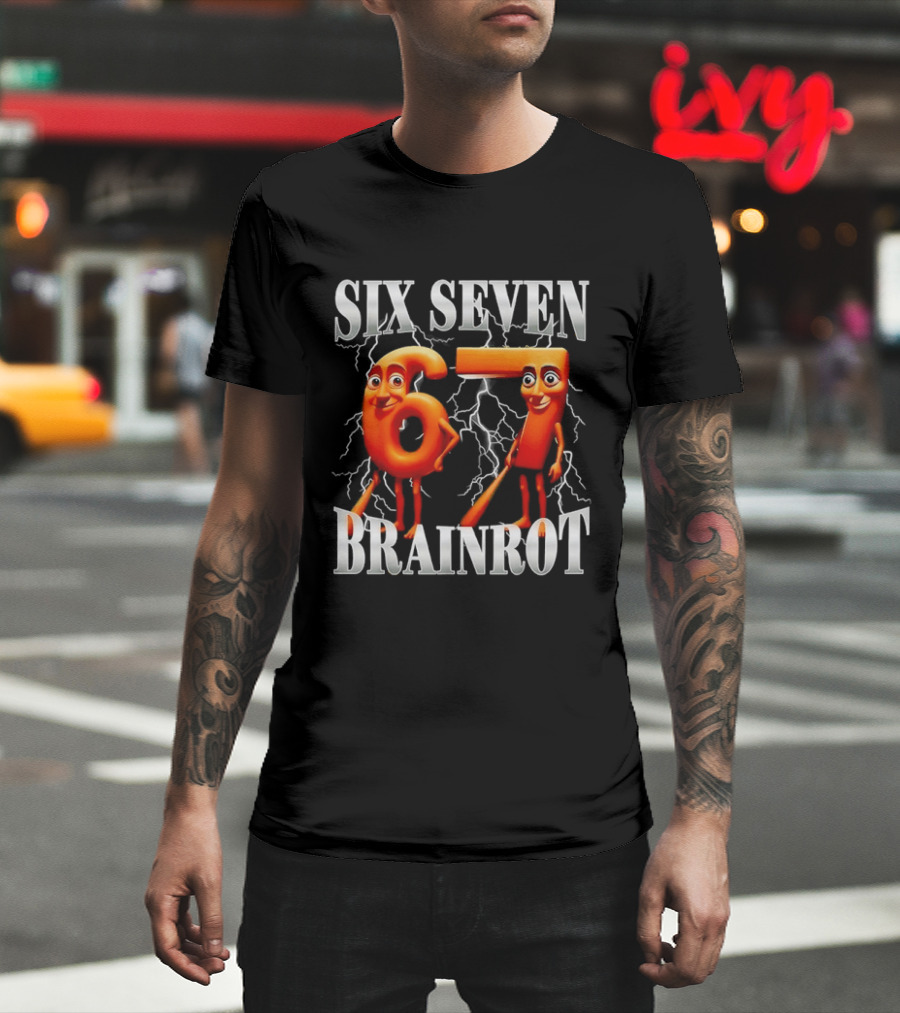 SIX SEVEN 67 BRAINROT Internet Meme Lightning T-Shirt