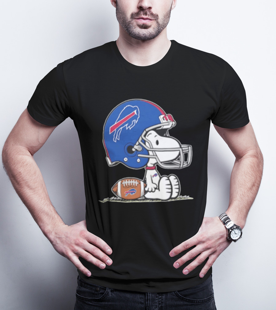 Snoopy Buffalo Bills Football Helmet Sitting With Football T-Shirt