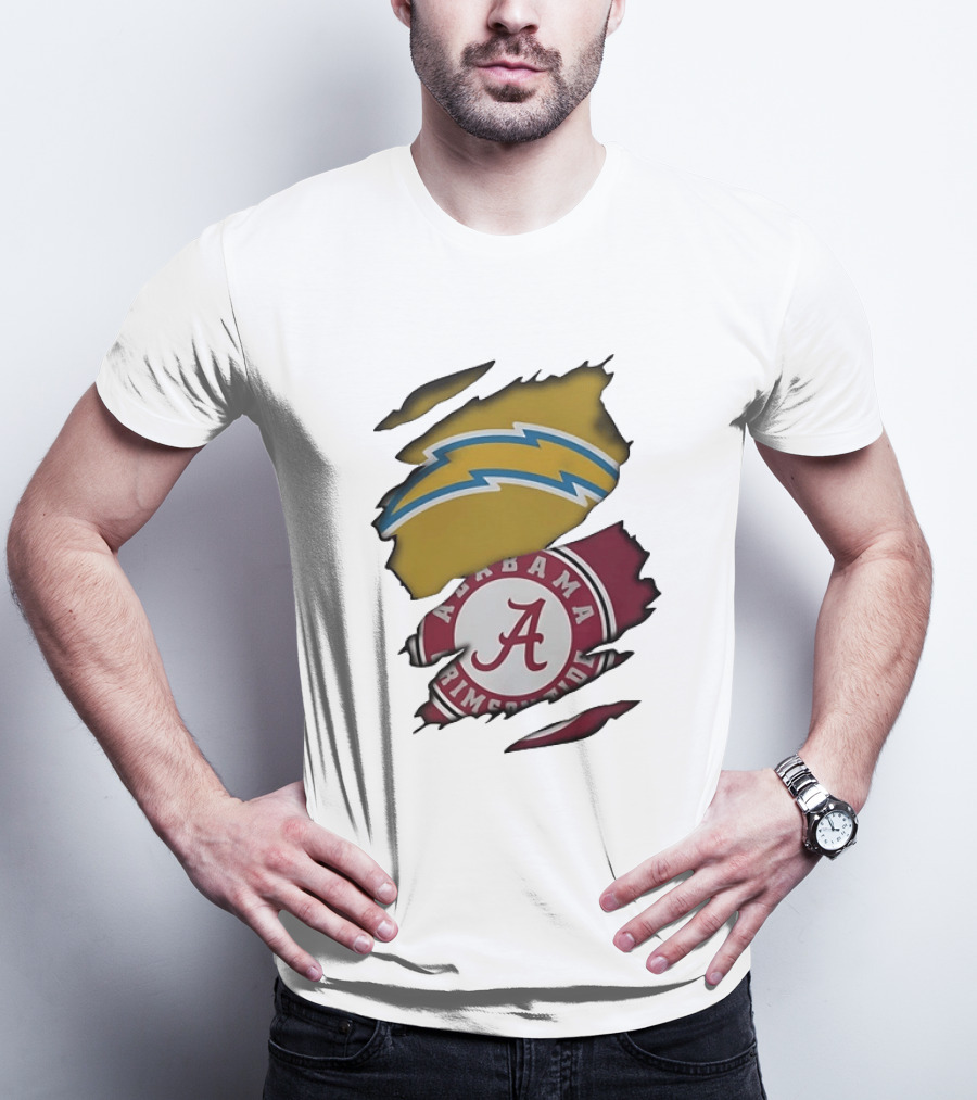 Los Angeles Chargers Alabama Crimson Tide NCAA Ripped Skin T-Shirt