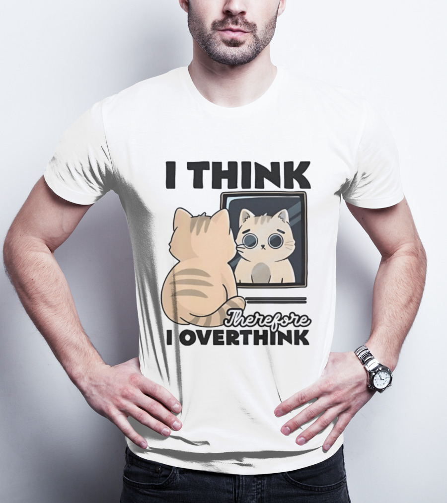 Cat I Think Therefore I Overthink Mirror Reflection T-Shirt