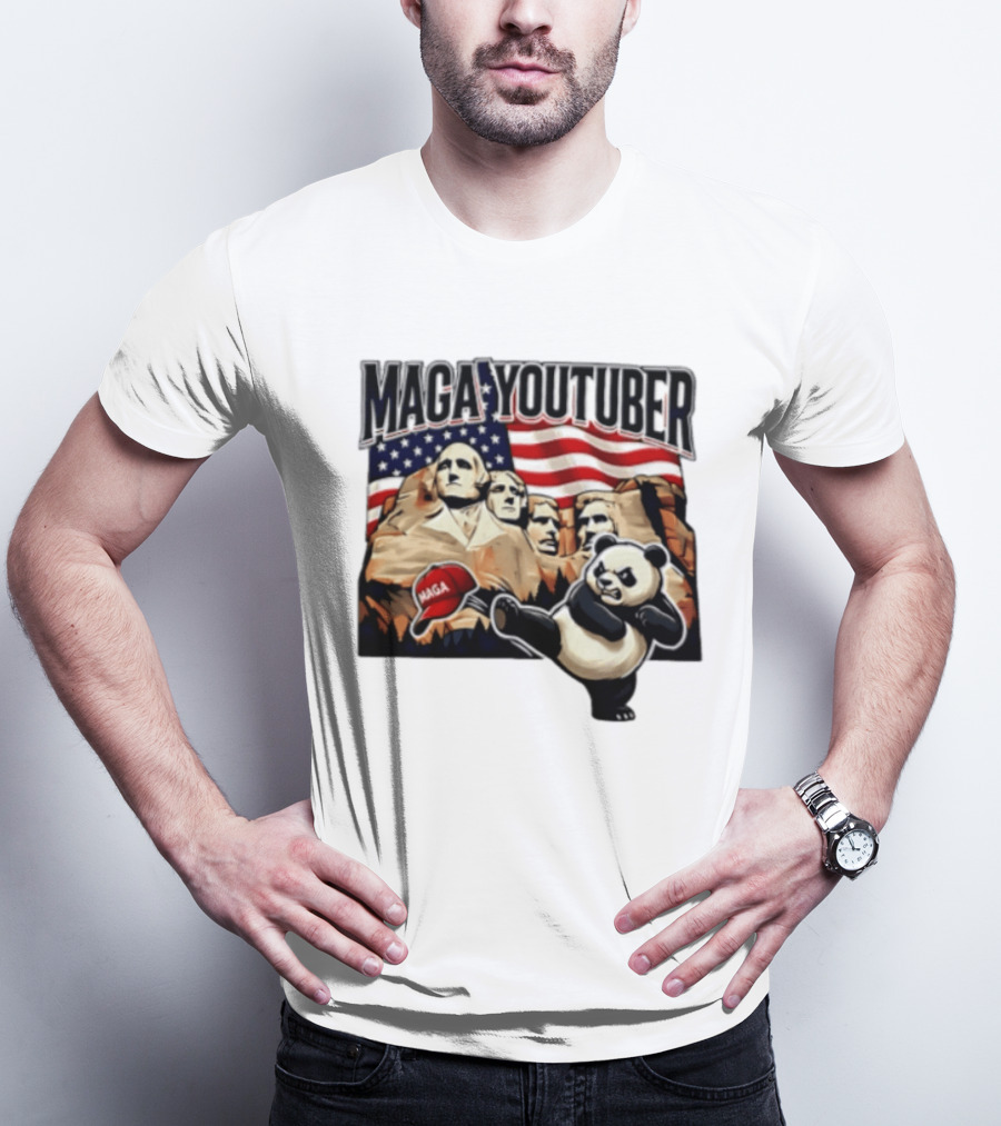 MAGA Youtuber Mount Rushmore American Flag Panda T-Shirt
