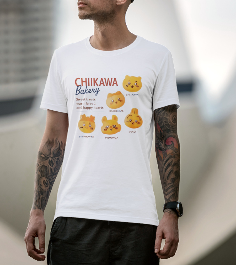 Chiikawa Bakery Sweet Treats Warm Bread Happy Hearts With Chiikawa Hachiware Furuhonya Momonga Usagi T-Shirt