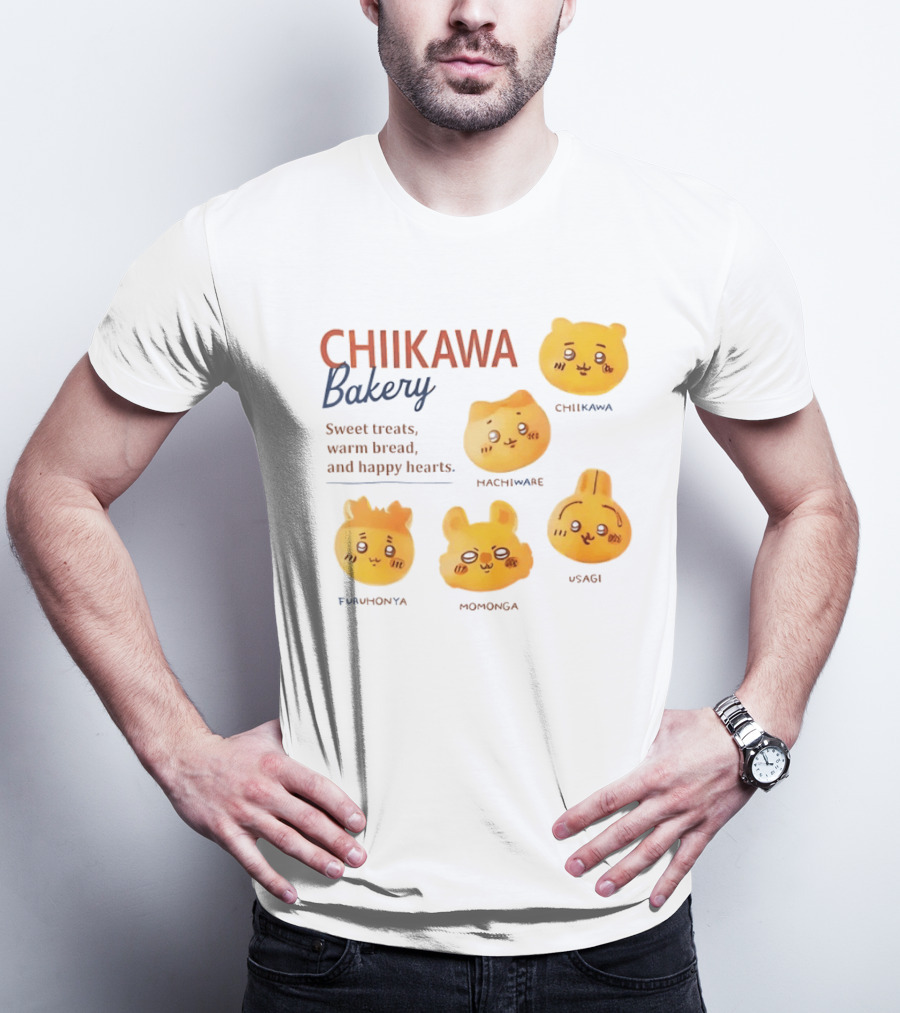 Chiikawa Bakery Sweet Treats Warm Bread Happy Hearts With Chiikawa Hachiware Furuhonya Momonga Usagi T-Shirt