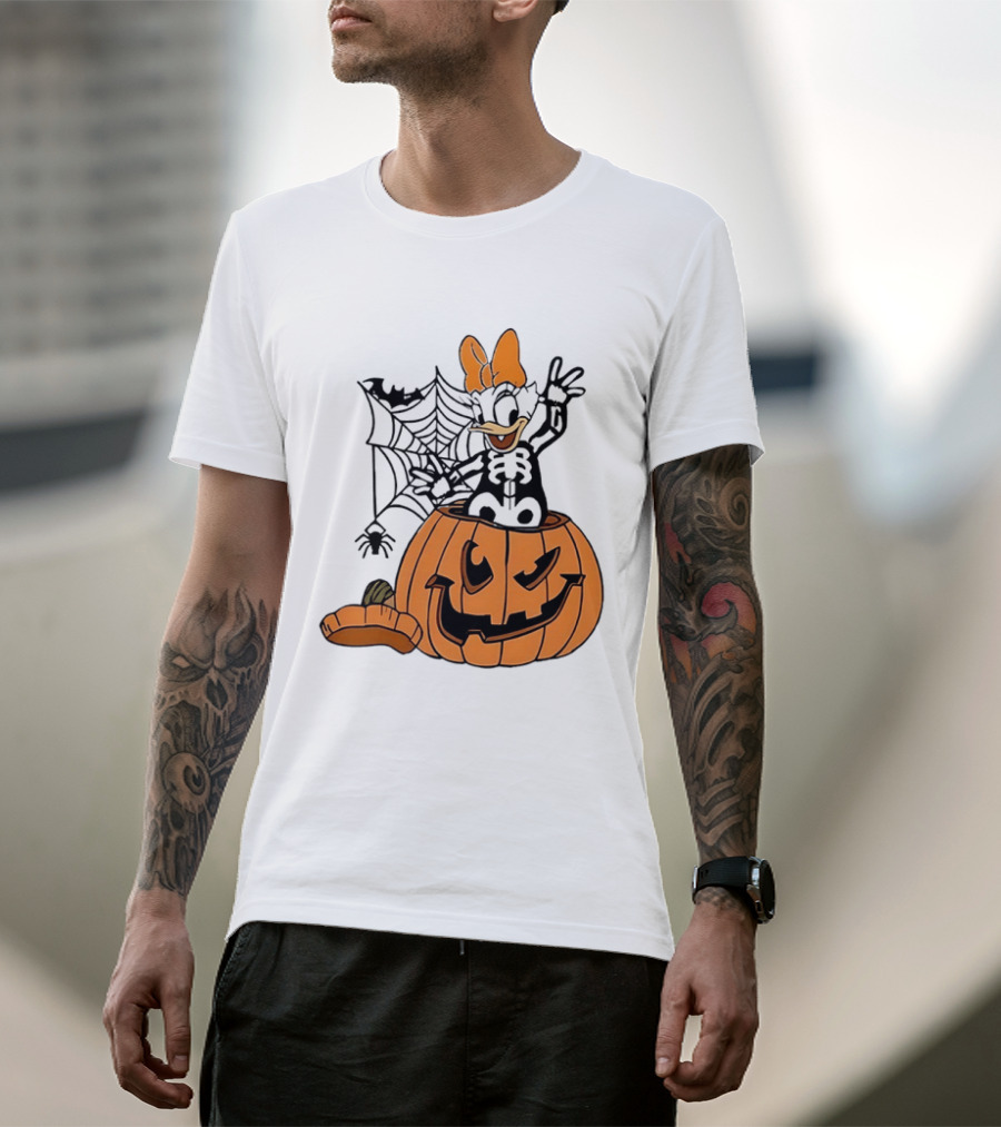 Daisy Duck Pumpkin Halloween Disney Character Spider Web T-Shirt