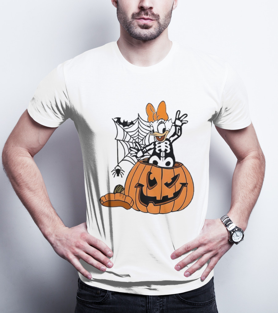 Daisy Duck Pumpkin Halloween Disney Character Spider Web T-Shirt