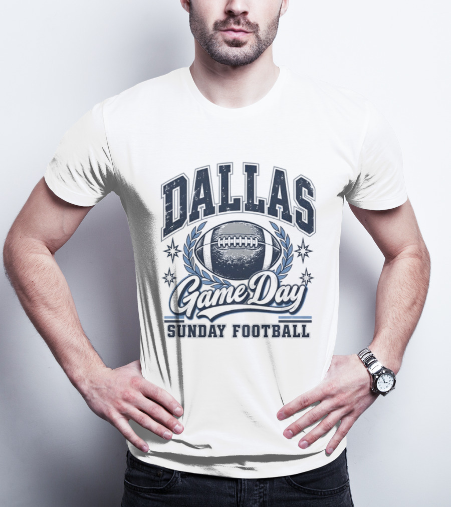 Dallas Game Day Sunday Football Vintage Style Football And Laurel T-Shirt