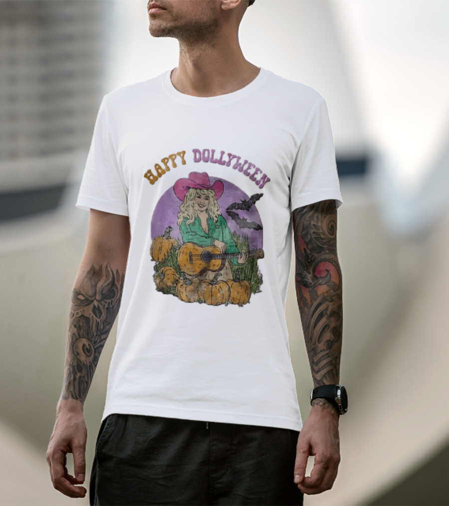 Happy Dollyween Dolly Parton Pumpkins Bats Country Music Star T-Shirt