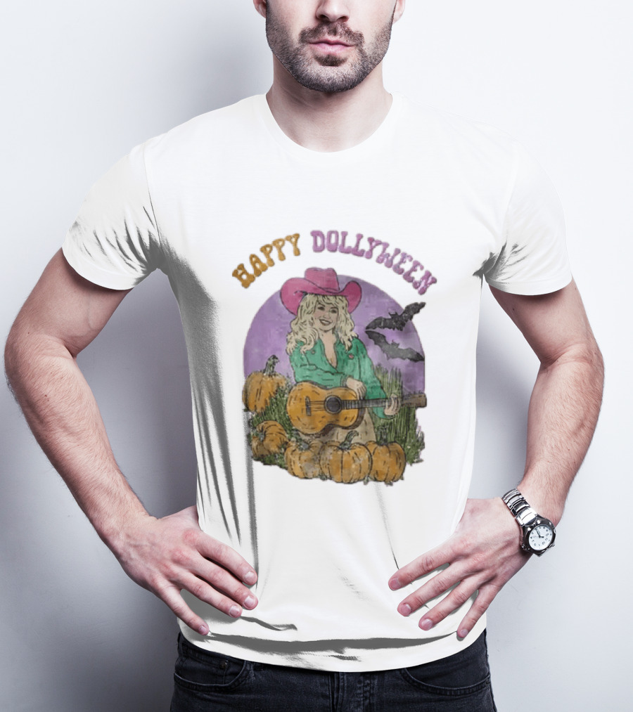 Happy Dollyween Dolly Parton Pumpkins Bats Country Music Star T-Shirt