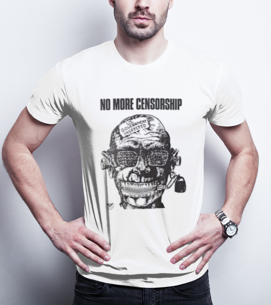 No More Censorship Man Head Zipper Mouth Padlock Glasses T-Shirt