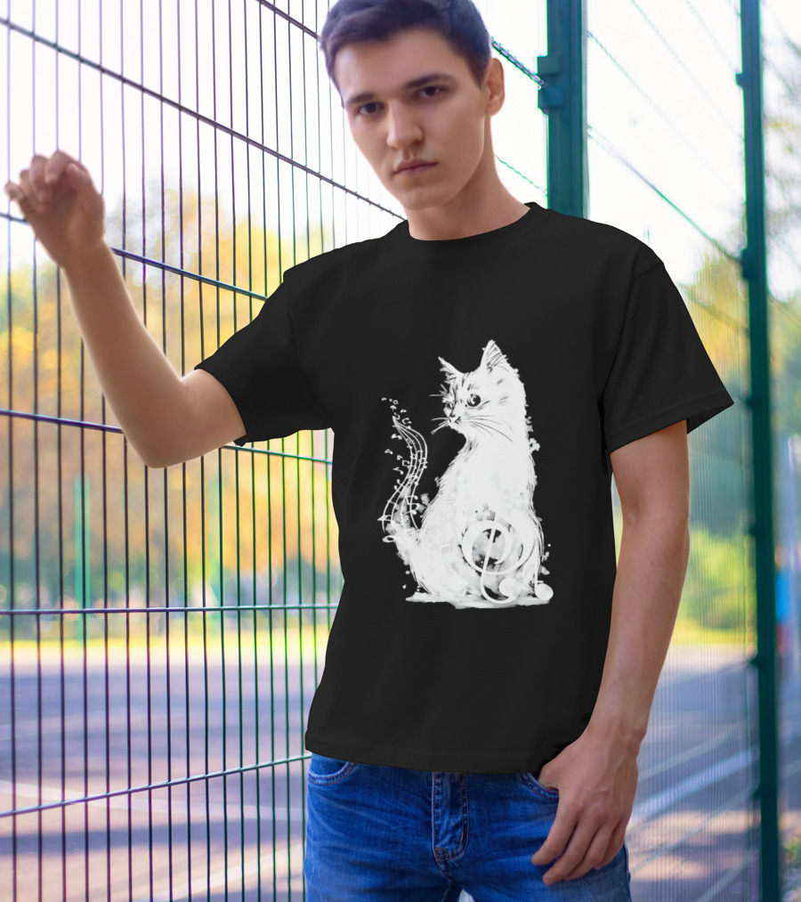 Musical Cat With Treble Clef And Notes T-Shirt