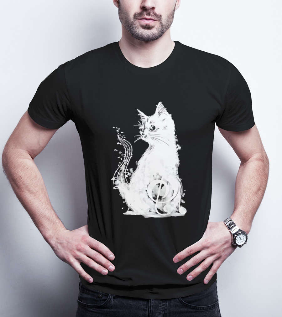 Musical Cat With Treble Clef And Notes T-Shirt