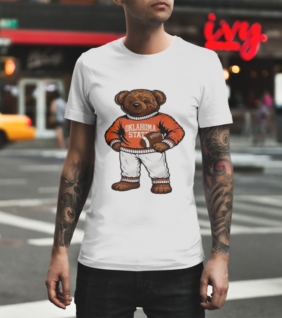 Oklahoma State Football Bear Holding Football Cowboys T-Shirt