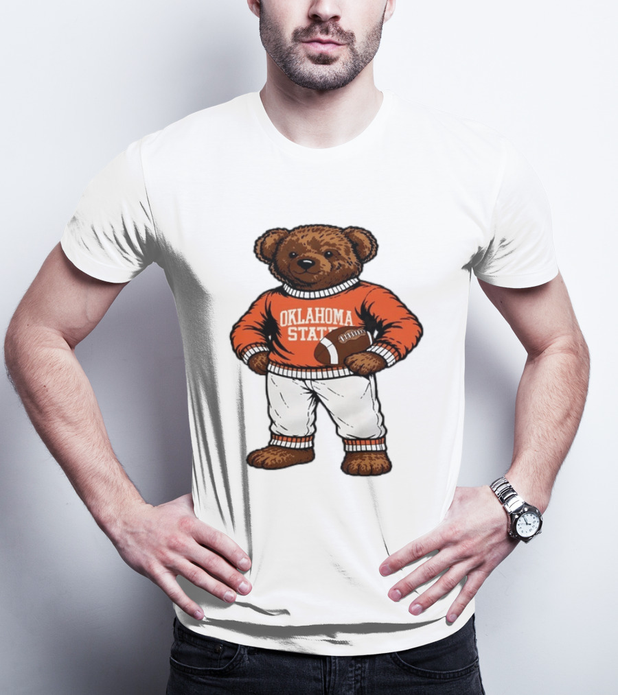 Oklahoma State Football Bear Holding Football Cowboys T-Shirt