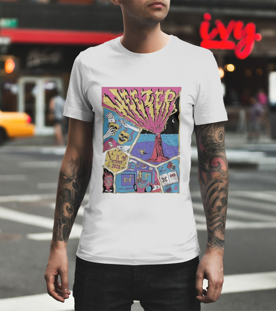 Weezer Orlando Kia Center 11 October 2026 Concert Skulls Tarot Cards Beach Scene T-Shirt