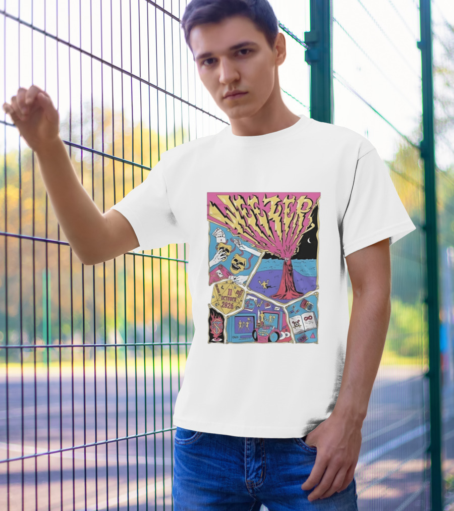 Weezer Orlando Kia Center 11 October 2026 Concert Skulls Tarot Cards Beach Scene T-Shirt